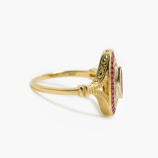 New Oval Ruby & Diamond Roman Style Ring - Jordans Jewellers
